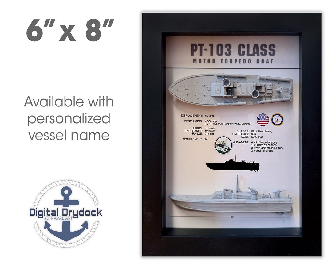 PT-103 Class Torpedo Boat Memorial Display Shadow Box, PT-109, 6" X 8 ...