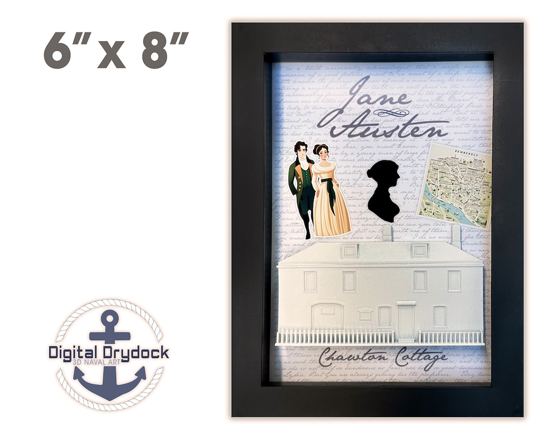 Jane Austen Chawton Cottage Memorial Display Shadow Box, 6" X 8", Black ...