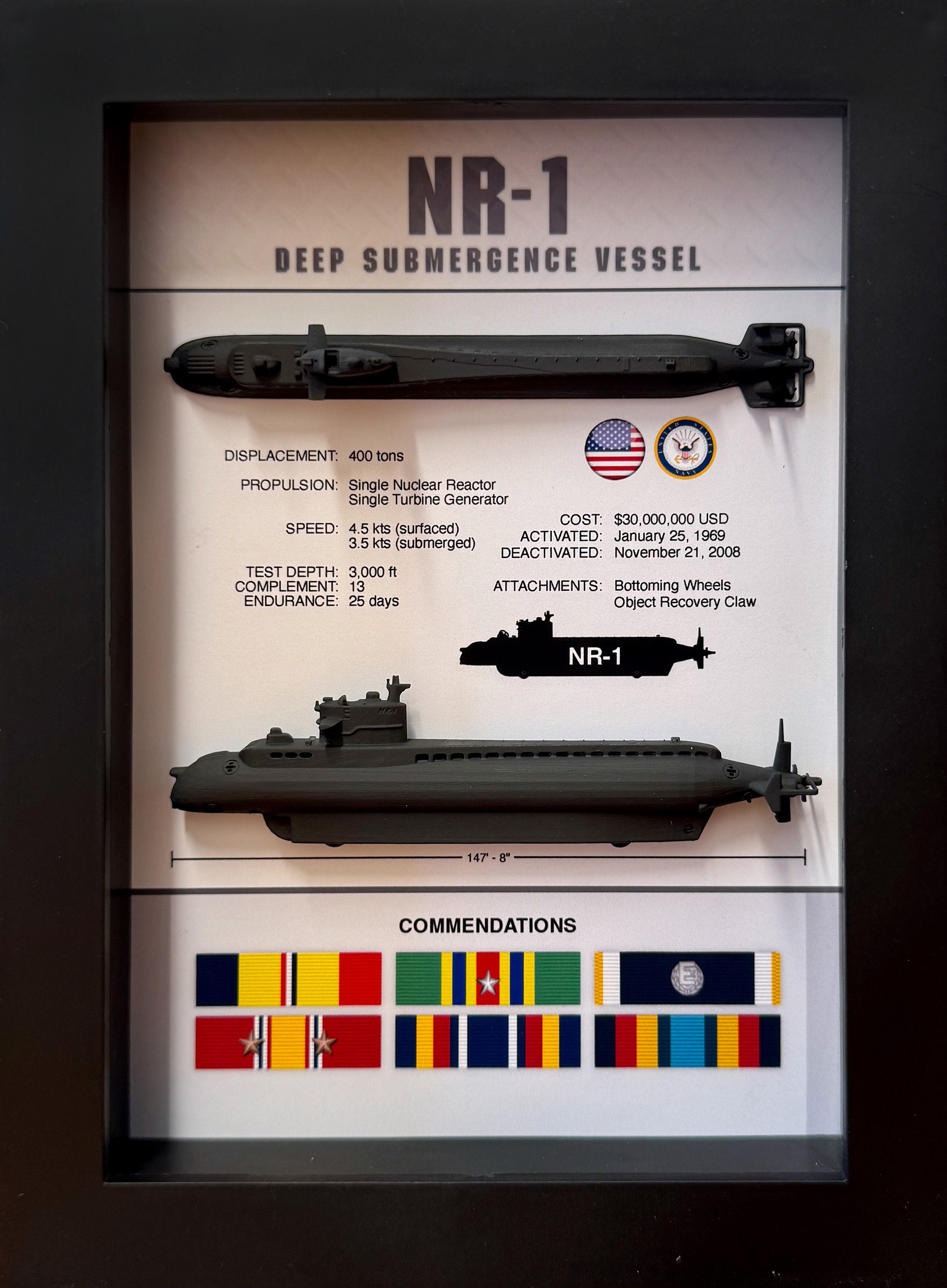 NR-1 Submarine, Deep Submergence Vessel, Memorial Display, Shadow Box ...