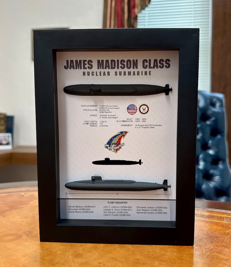 James Madison Class, Submarine Memorial Display Shadow Box, 5.75" X 7. ...