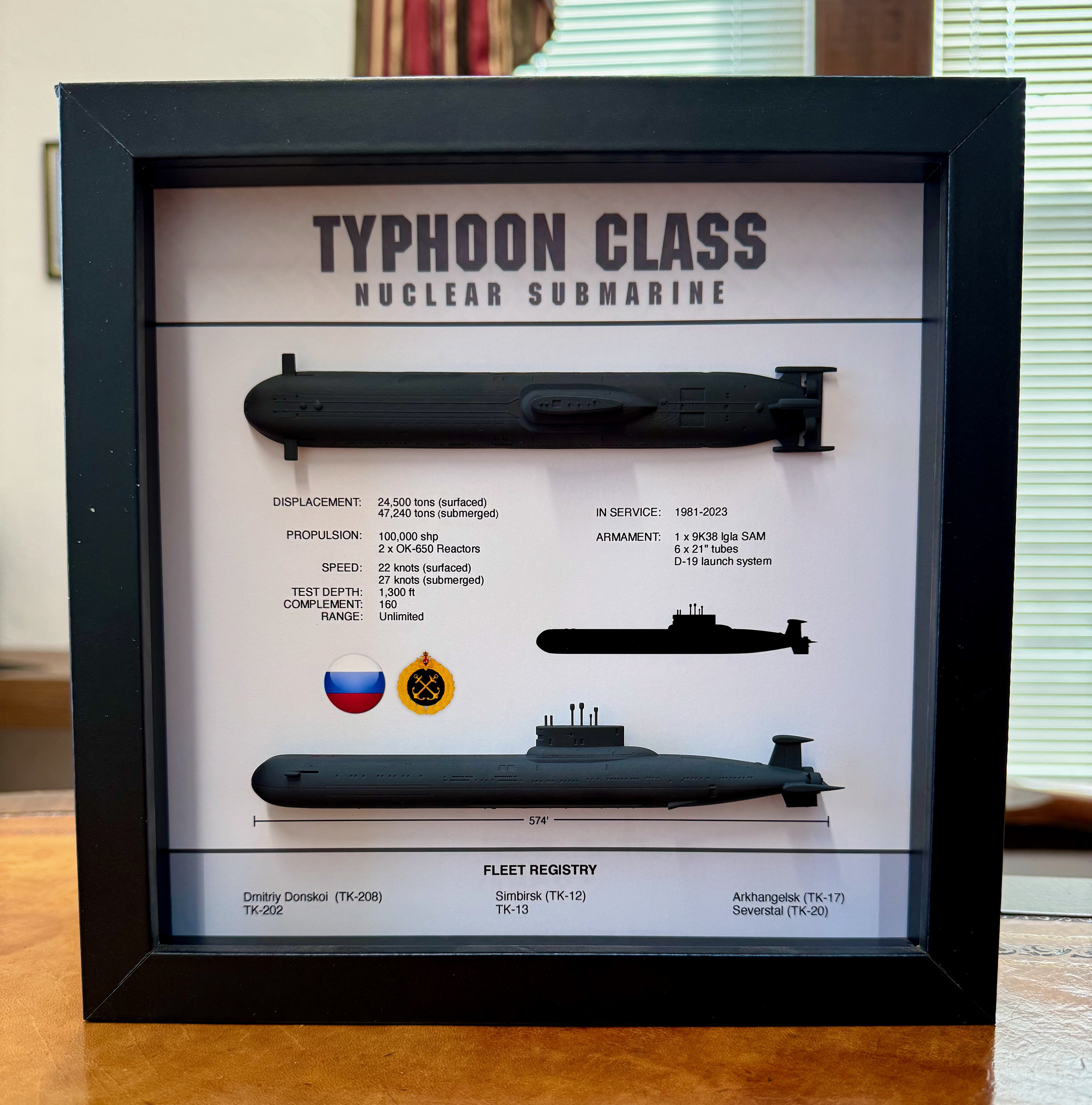Typhoon Class Submarine Memorial Display Shadow Box, Akula Class, 9" X ...