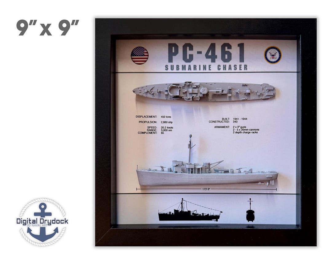 PC-461 Class Submarine Chaser Display Shadow Box, WW2, 9" X 9" - Etsy