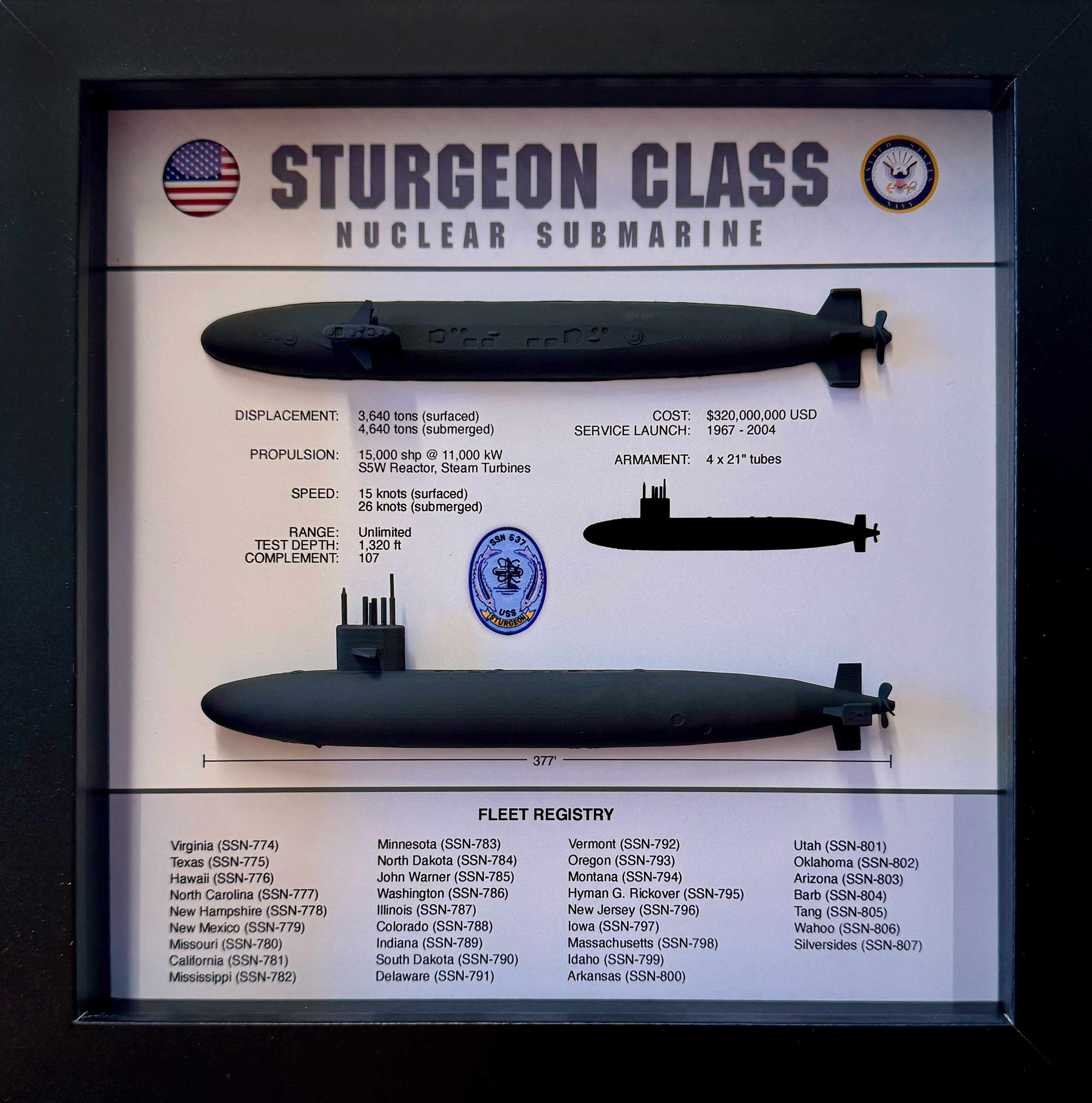 Sturgeon Class Submarine Memorial Display Shadow Box, 9 X 9, Black - Etsy