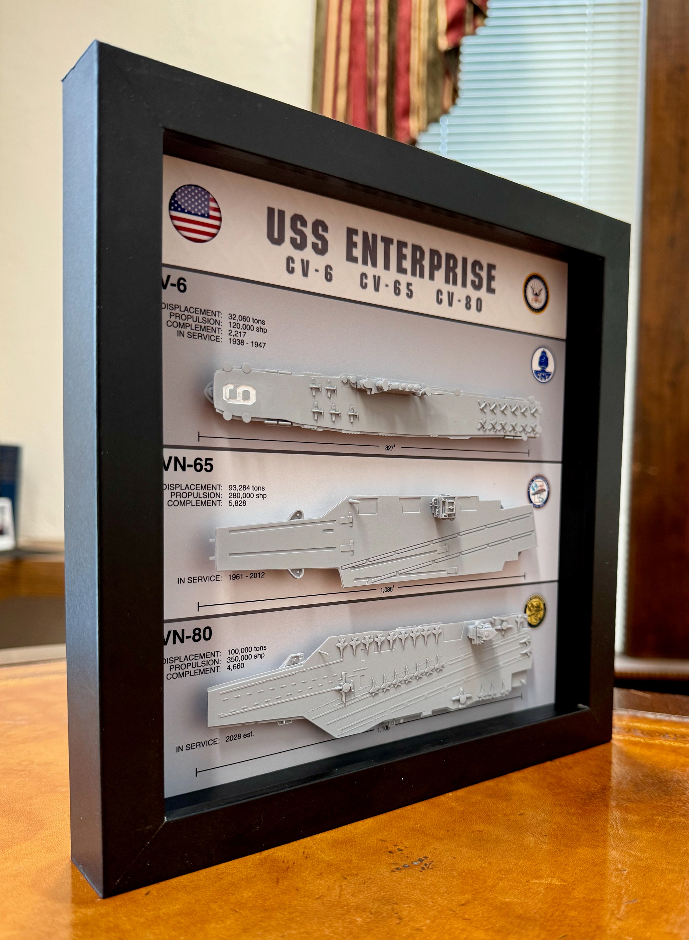 Enterprise Legacy Display Shadow Box, CV-6, CVN-65, CVN-80, 9 X 9 ...