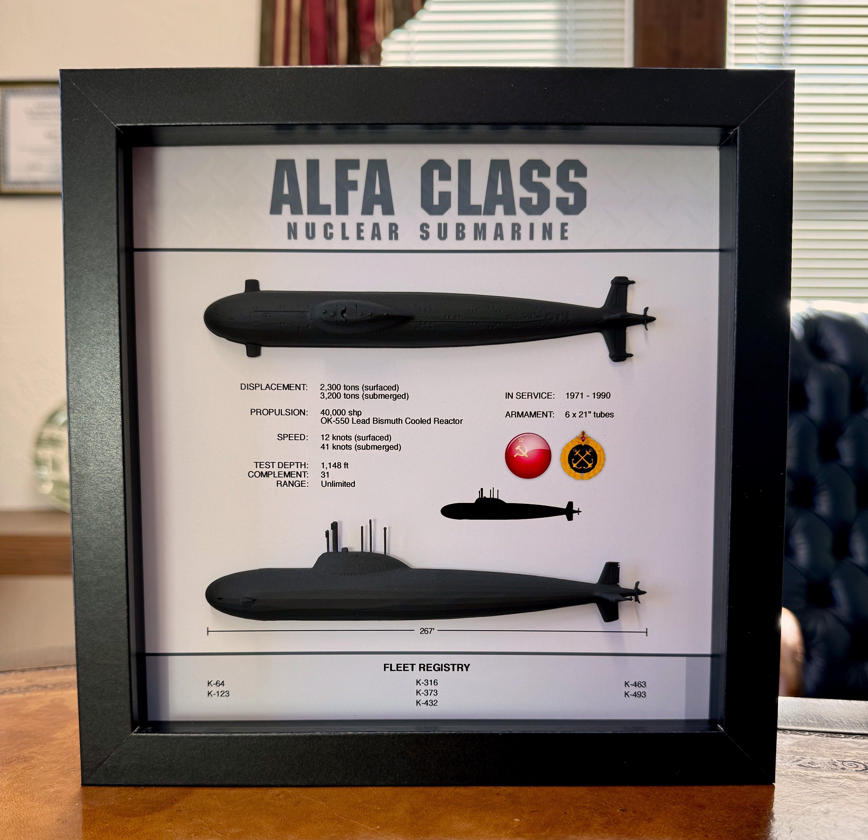 Alfa Class Submarine Memorial Display Shadow Box, Project 705 Lira, 9 X ...