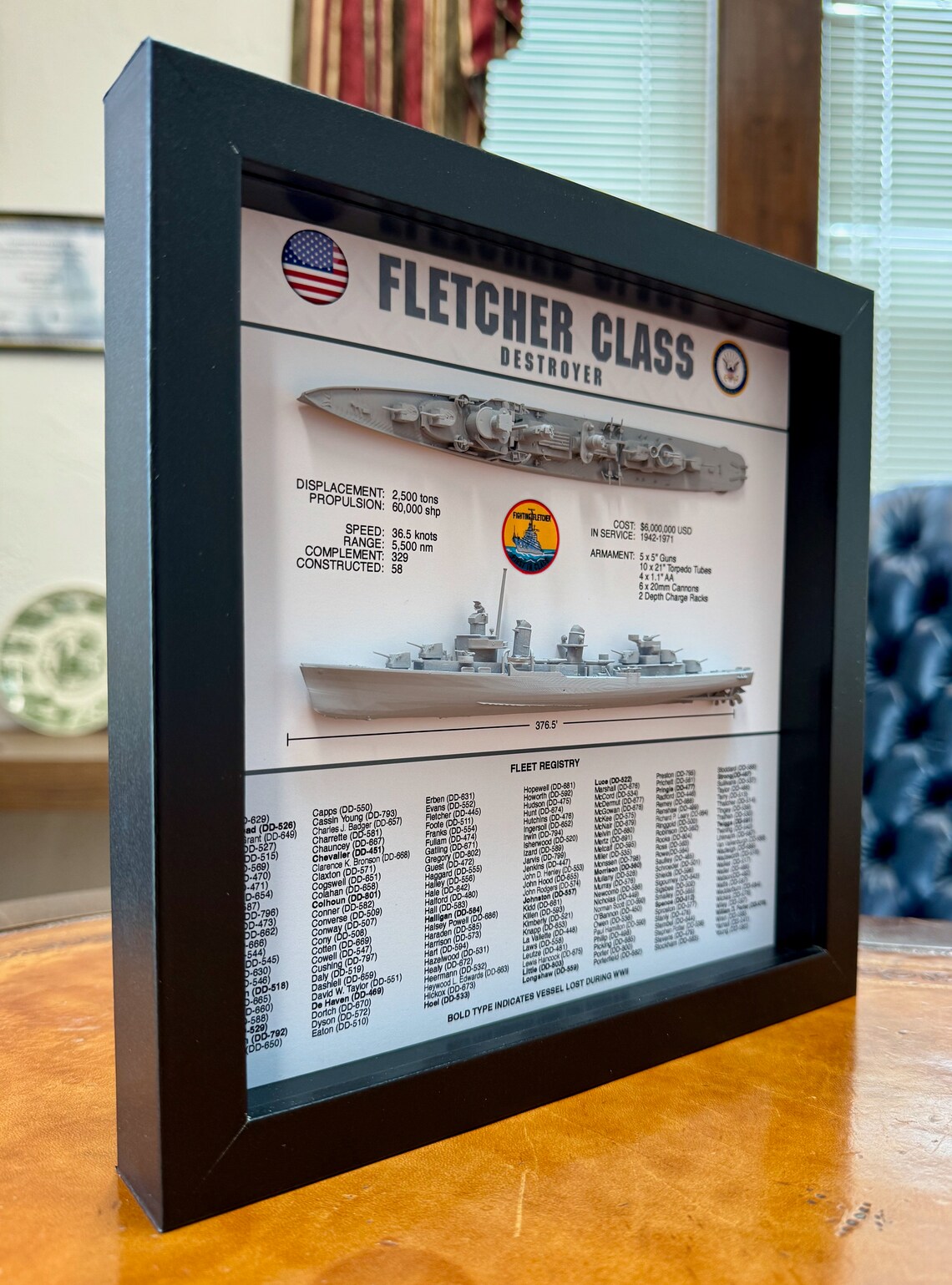 Fletcher Class Destroyer Memorial Display Shadow Box, WW2, 9" X 9 ...