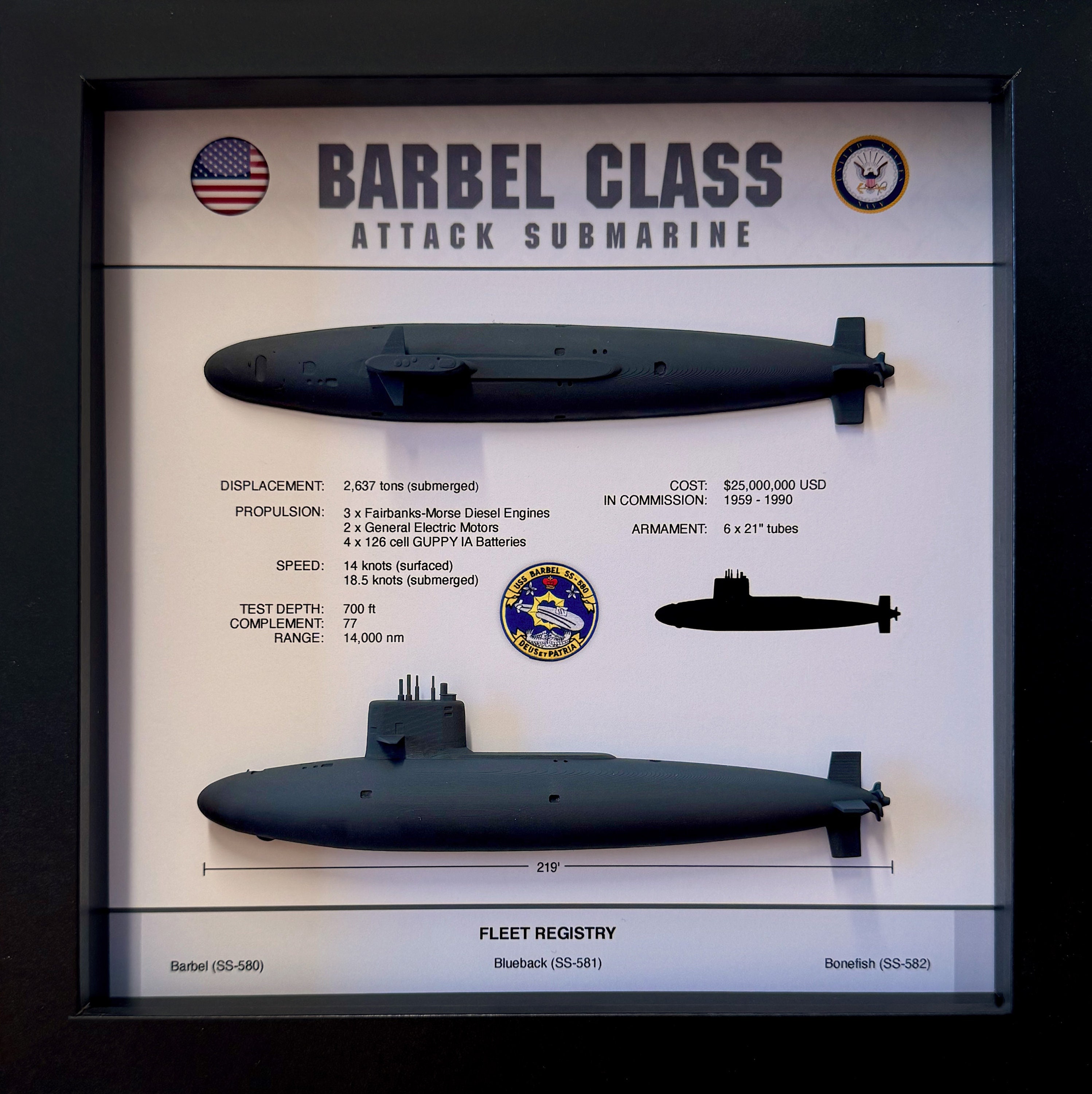 Barbel Class Submarine Memorial Display Shadow Box, 9 X 9, Black - Etsy