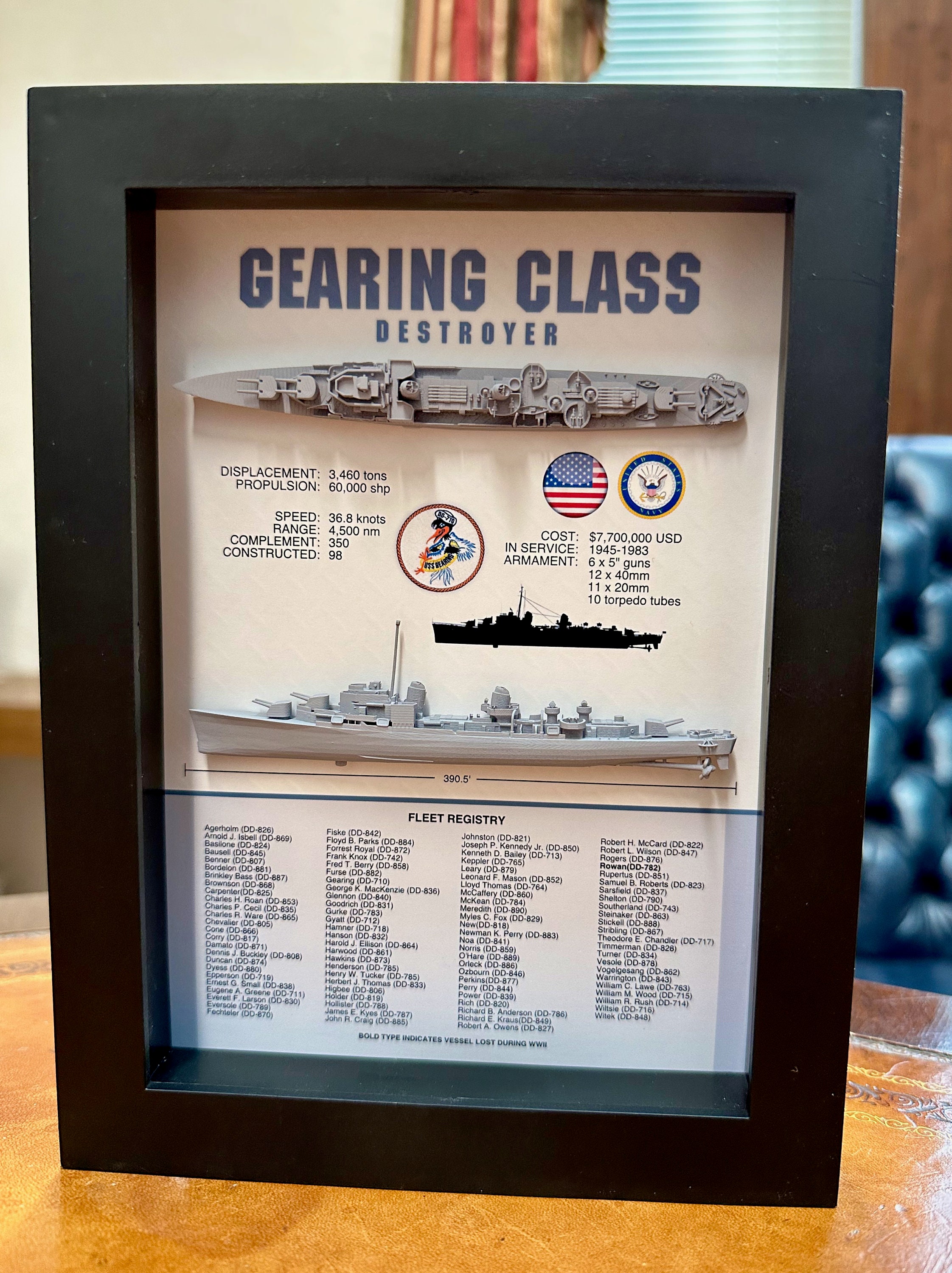 Gearing Class Destroyer Memorial Display Shadow Box, WW2, 6 X 8, Black ...