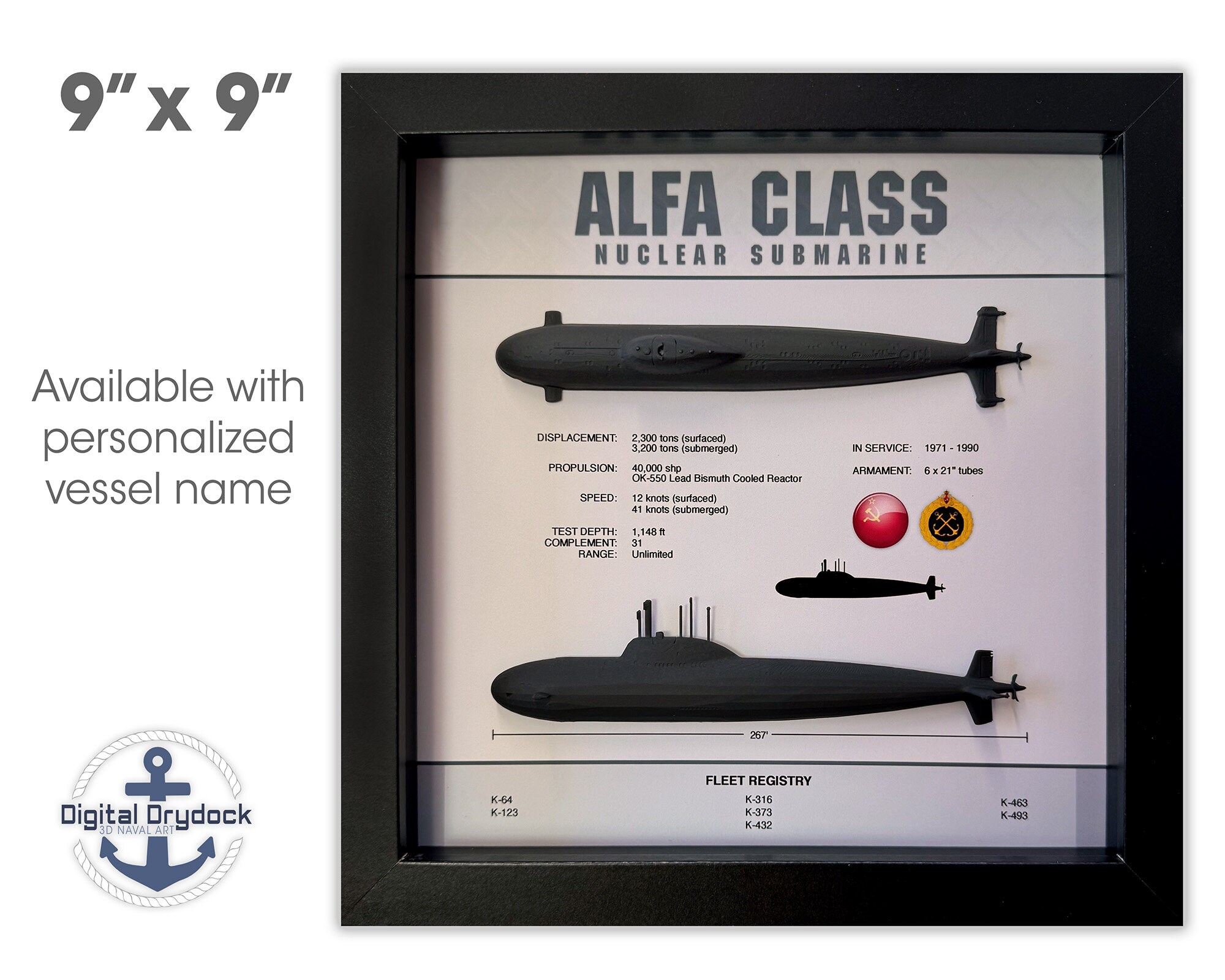Alfa Class Submarine Memorial Display Shadow Box, Project 705 Lira, 9 X ...