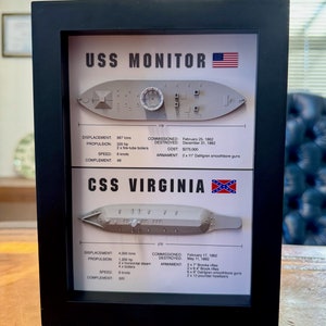 Monitor & Merrimack (CSS Virginia) Ironclad Memorial Display Shadow Box ...