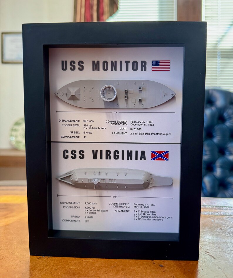 Monitor & Merrimack (CSS Virginia) Ironclad Memorial Display Shadow Box ...