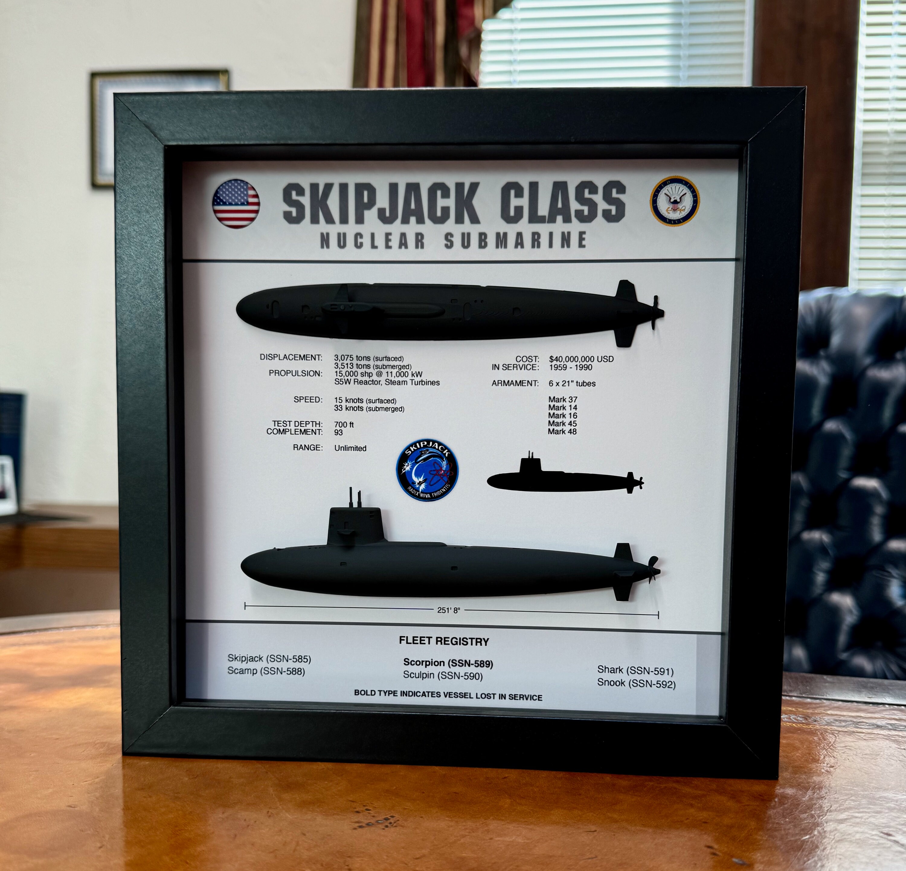 Skipjack Class Submarine Memorial Display Shadow Box, 9" X 9", Black - Etsy