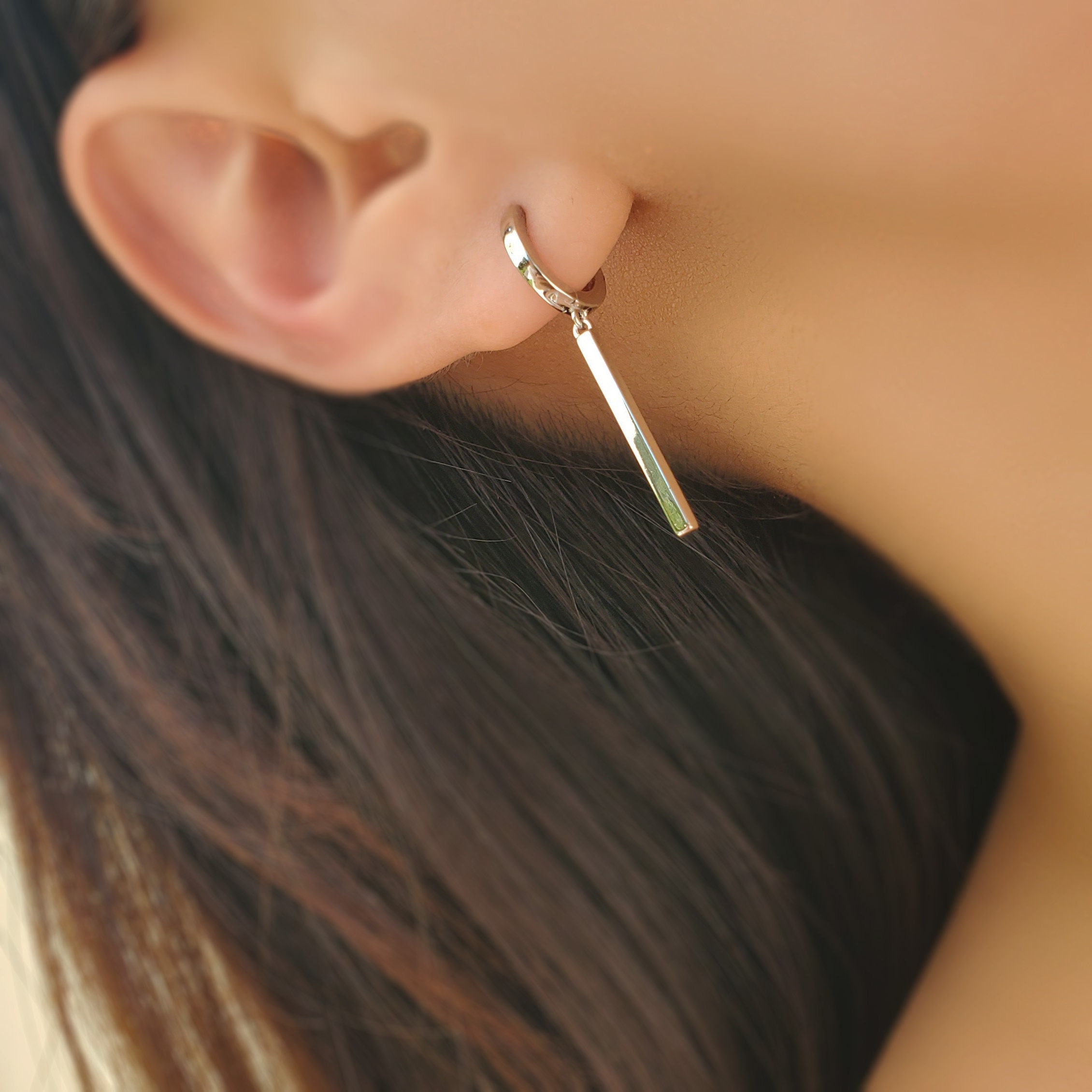 Bar Earrings Bar Hoop Earrings Earrings for Men Silver - Etsy