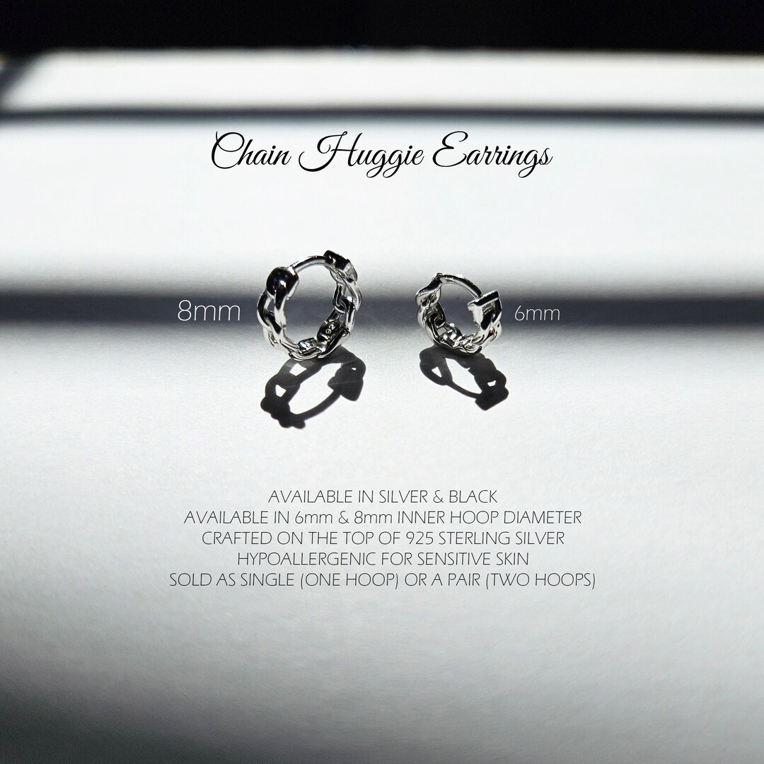 Chain Earrings - Chain Huggie Earrings - Black Huggie Earrings - Silver ...