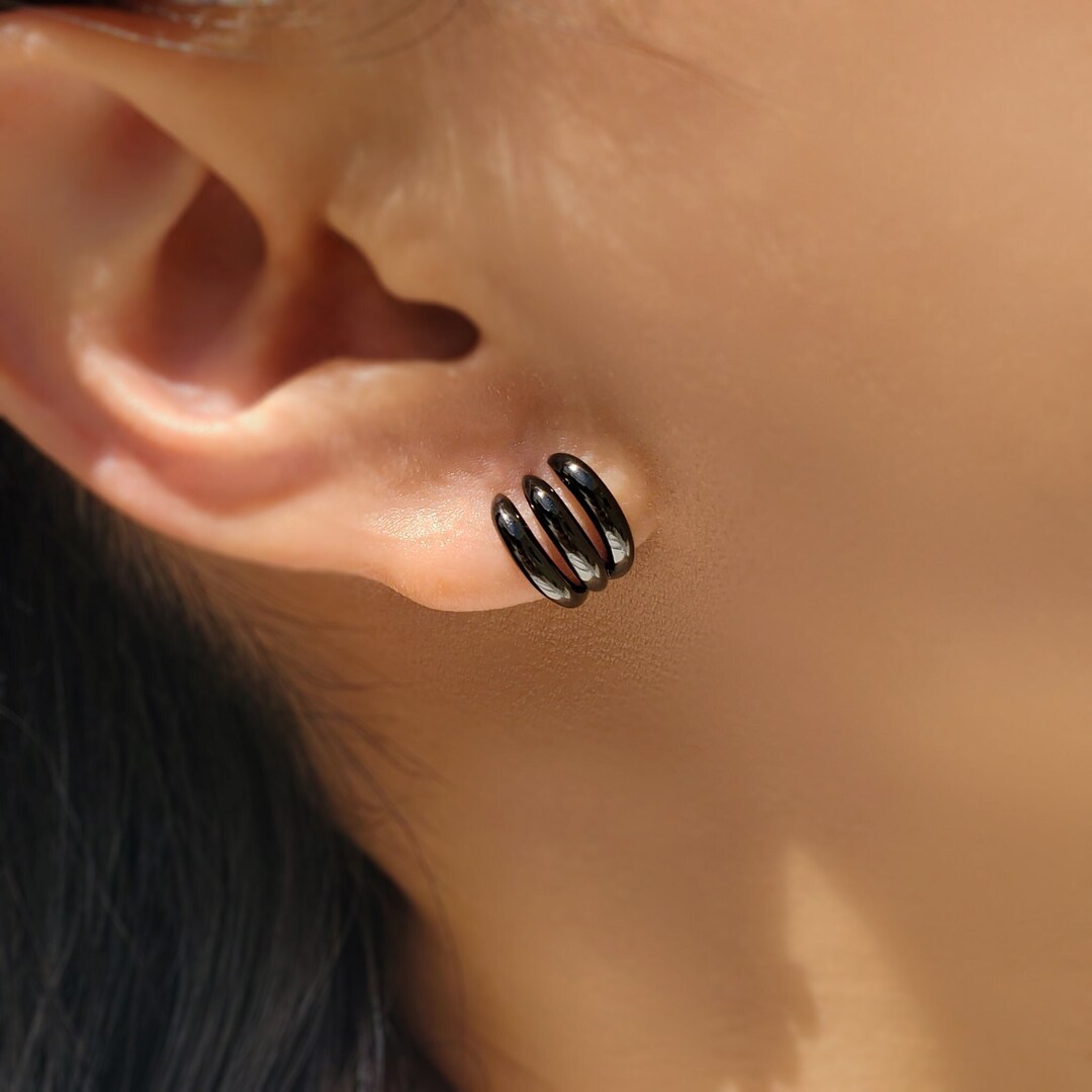 Ear Jacket - Black Ear Jackets - Statement Earrings - Silver Ear ...