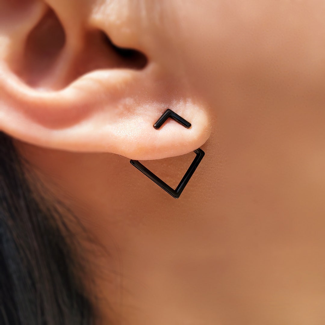 Ear Jacket - Front and Back Earrings - Square Ear Jackets - Black ...