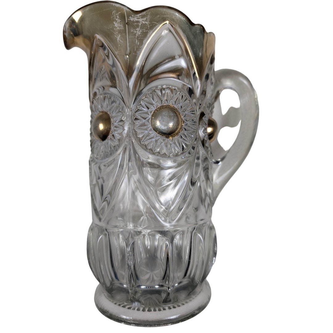 US Glass Company Pitcher Gold Bullseye & Fan Gold Trim EAPG Antique ...