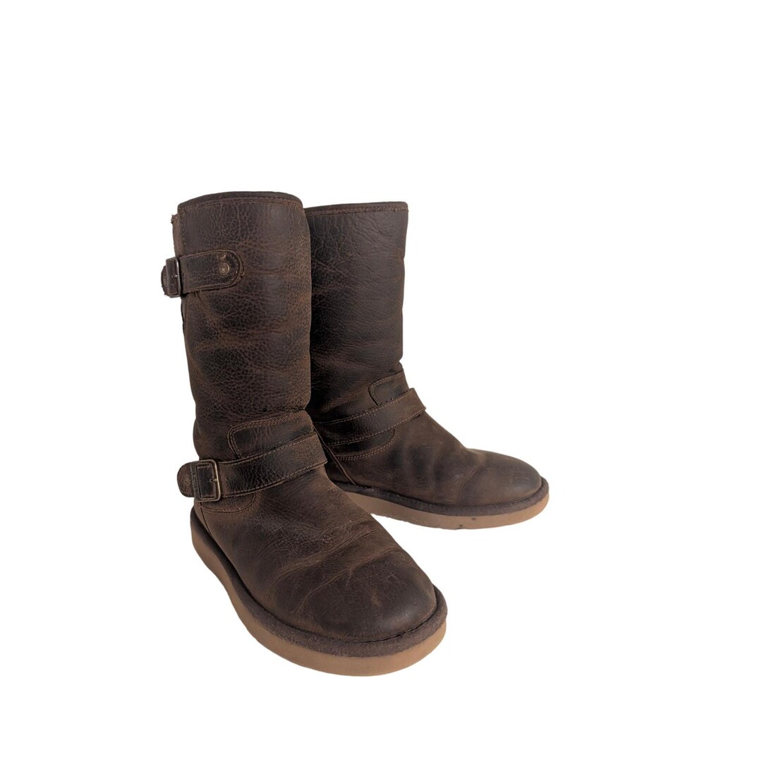 Ugg Boots Women's Kensington Tall Brown Leather Fur Lined Buckle Size ...