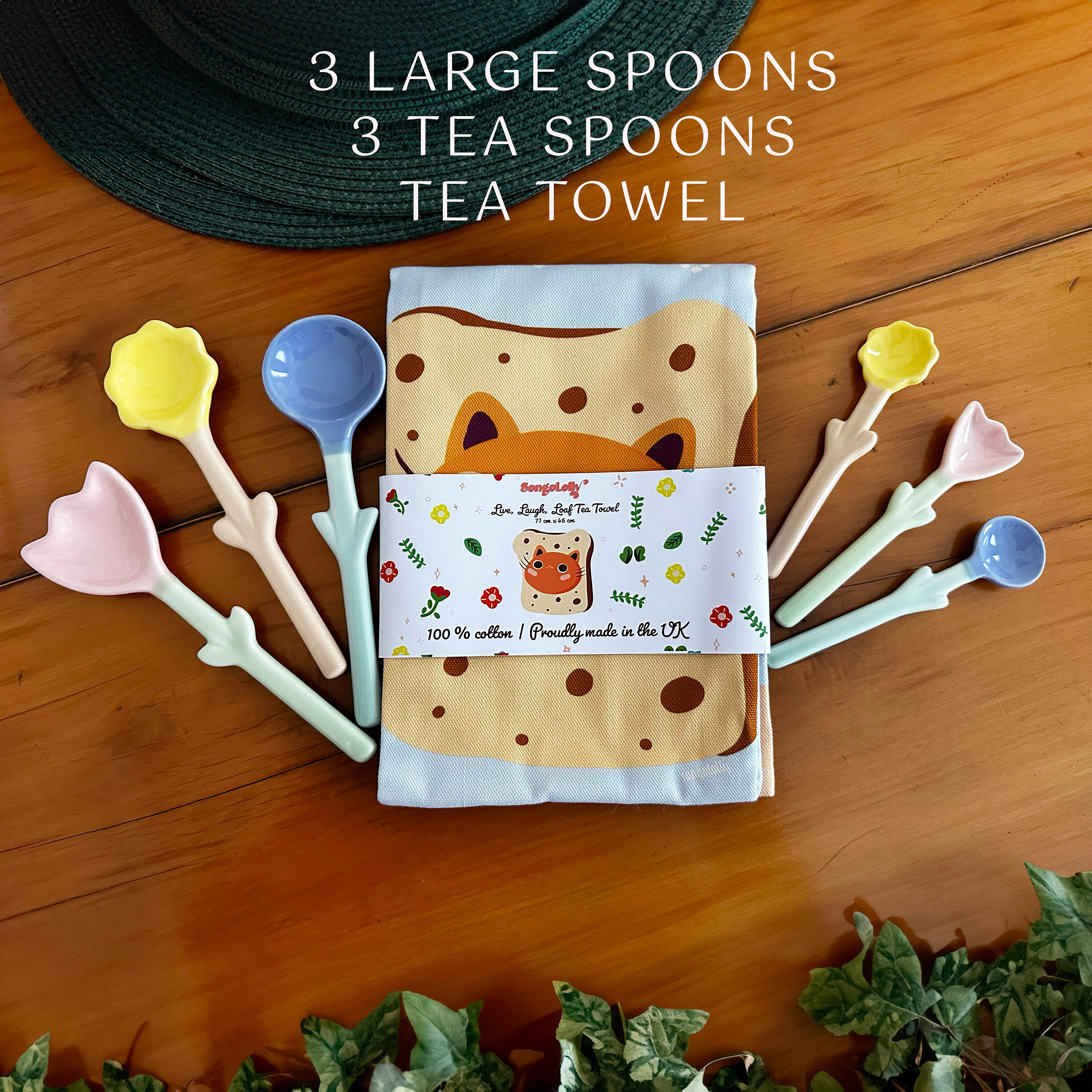 Cottagecore Aesthetic Tea Gift Set, Cute Ceramic Flower Spoons Cat ...