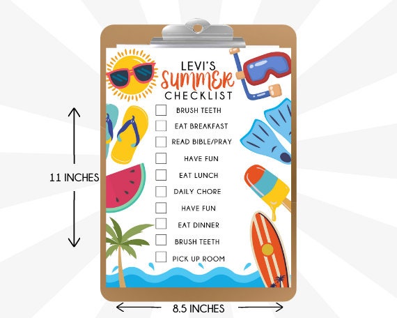 Editable Kids Summer Checklist, Daily Tasks, Personalize in Canva ...