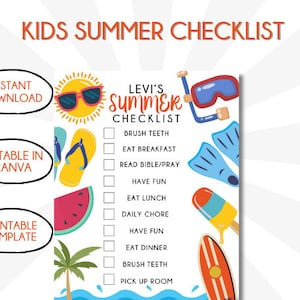 Editable Kids Summer Checklist, Daily Tasks, Personalize in Canva ...
