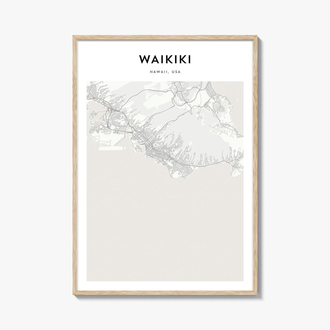 Waikiki Map Print, Hawaii Poster, USA Wall Art, Honolulu Custom Street ...