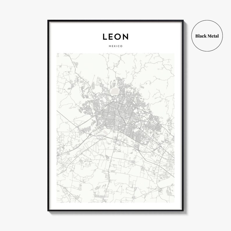 Leon Map Print, Guanajuato Poster, Mexico Wall Art, León Custom Street ...