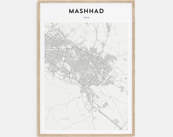 Mashhad Map Print, Mashhad Black Map Poster, Mashhad Dark Map Poster ...