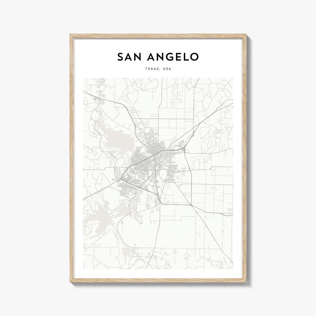 San Angelo Map Print, Texas Poster, USA Wall Art, Concho Valley Custom ...
