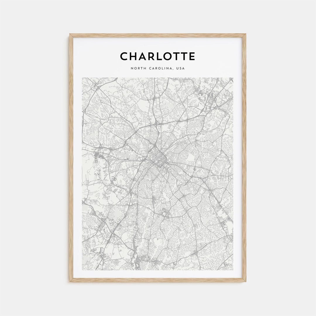 Charlotte Map Poster, Charlotte Map Print, Charlotte Travel Wall Art ...