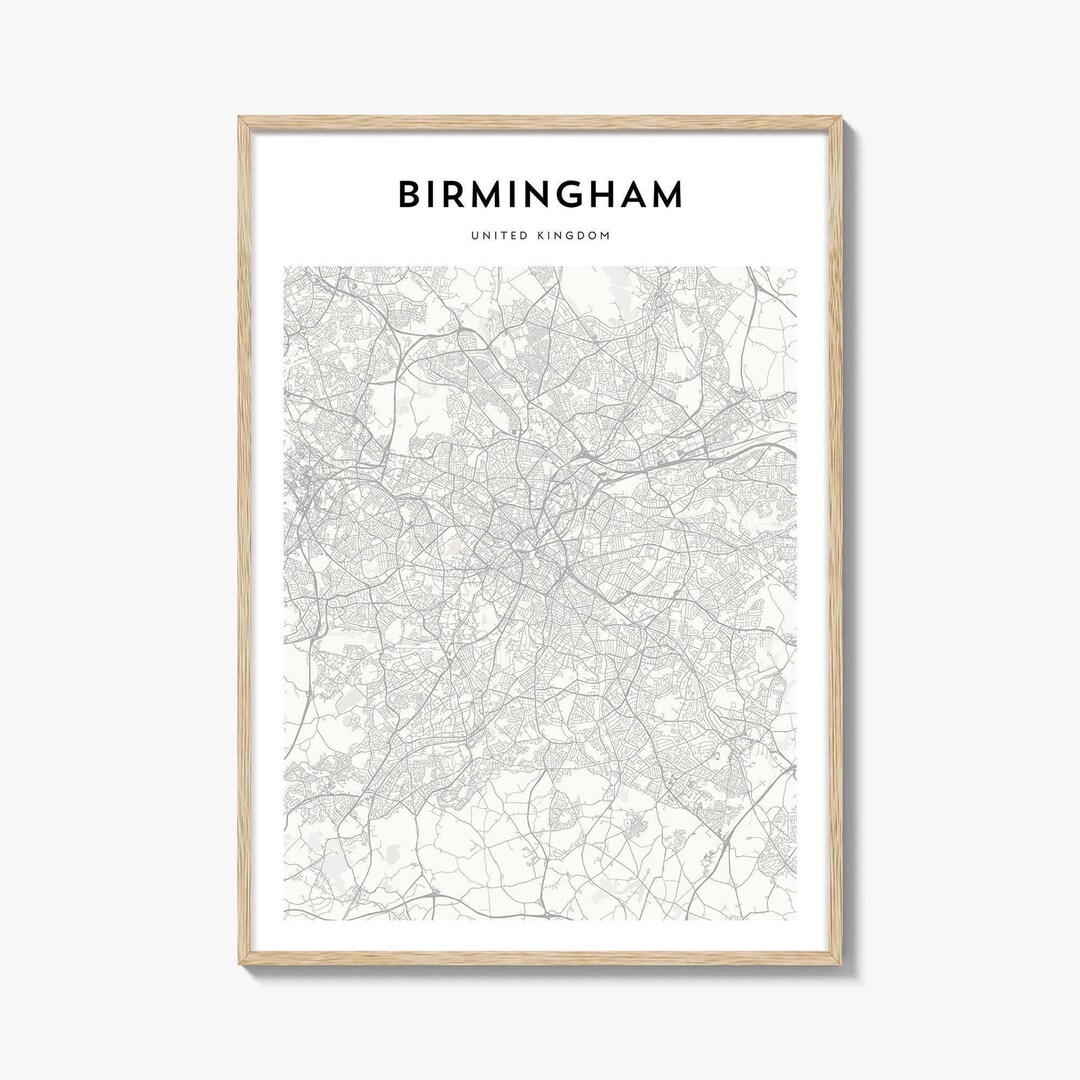 Birmingham Map Print, UK Poster, England Wall Art, Brum Custom Street ...