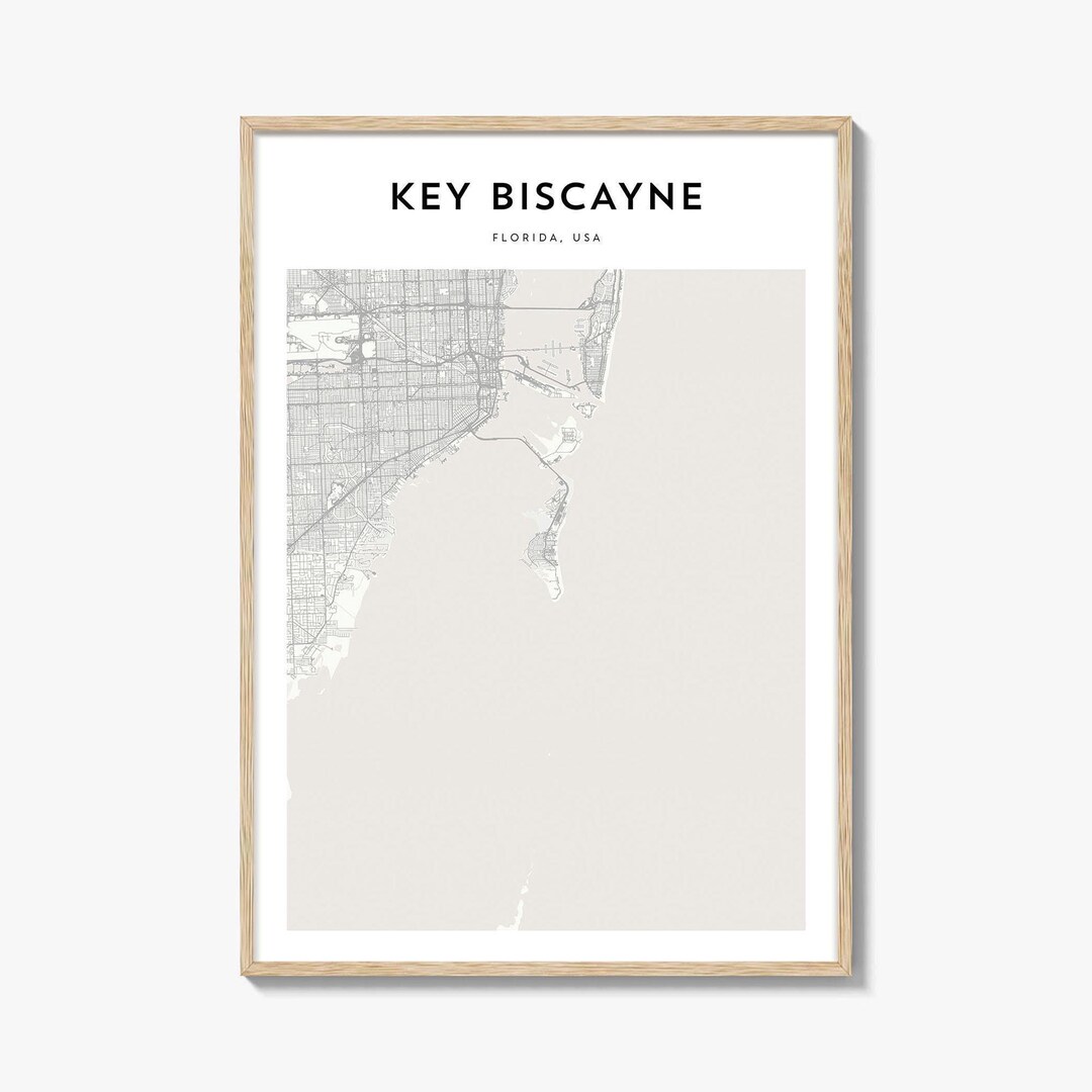 Key Biscayne Map Print, Florida Poster, USA Wall Art, Biscayne Custom ...