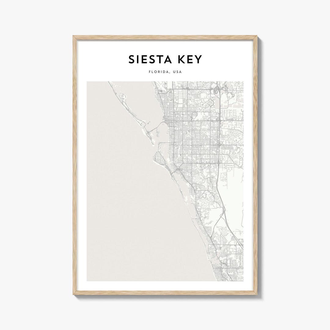 Siesta Key Map Print, Florida Poster, USA Wall Art, Sarasota Custom ...