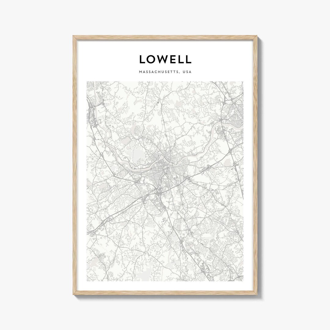 Lowell Map Print, Massachusetts Poster, USA Wall Art, New England ...