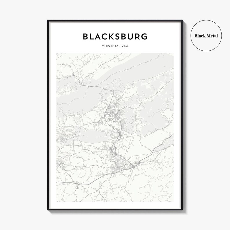 Blacksburg Map Print, Virginia Poster, USA Wall Art, Hokie Country ...