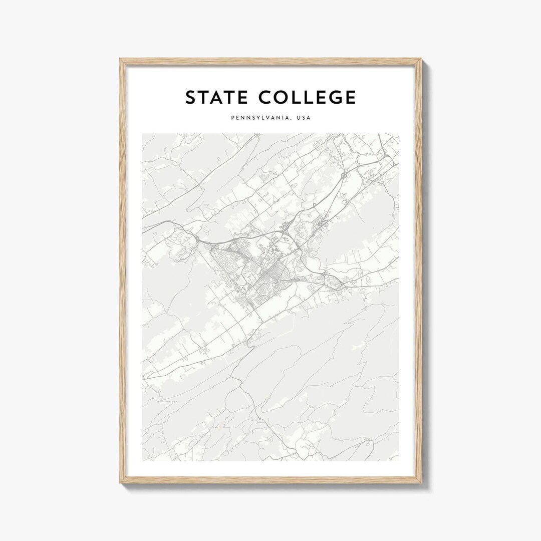 State College Map Print, Pennsylvania Poster, USA Wall Art, College ...