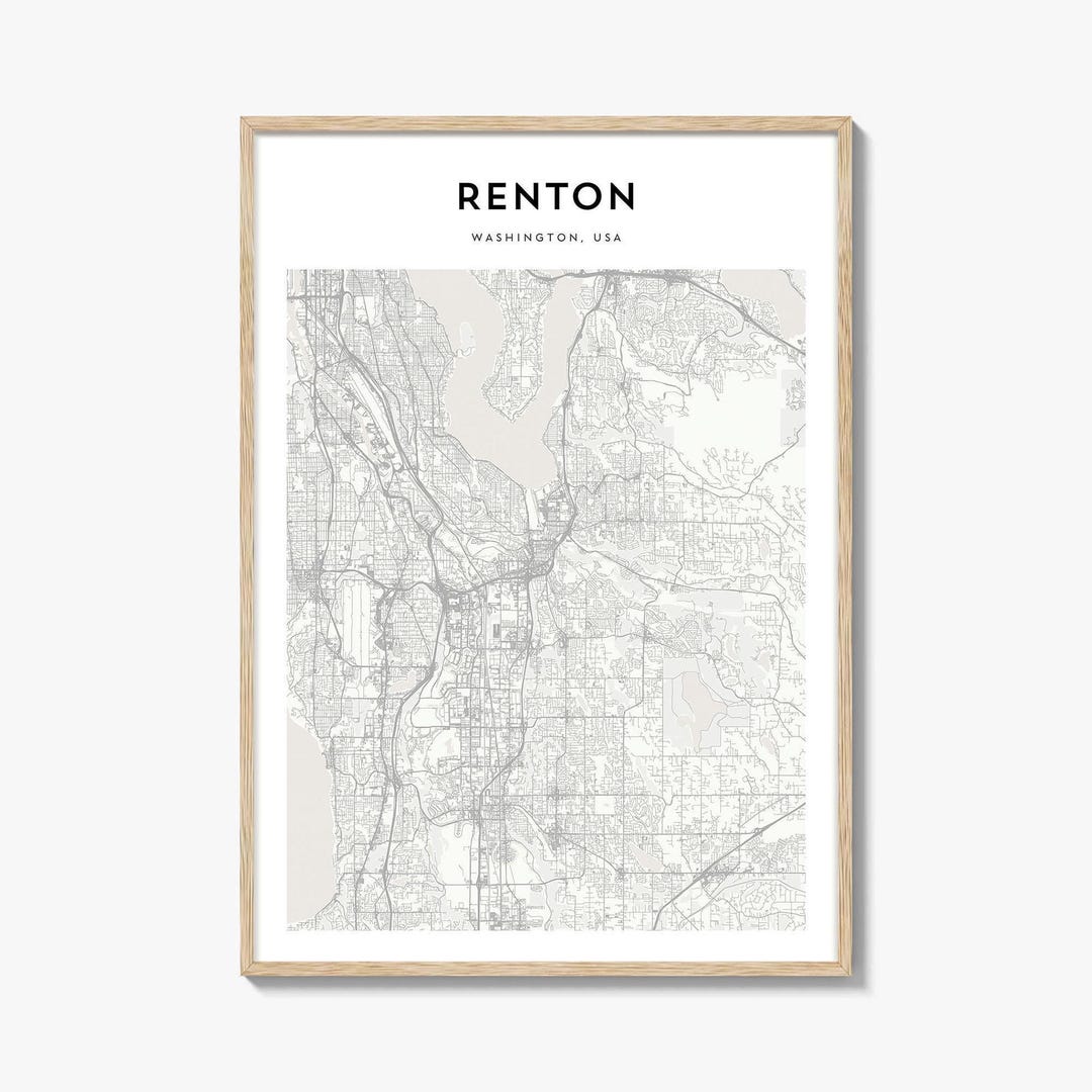 Renton Map Print, Washington Poster, USA Wall Art, Seattle Custom ...