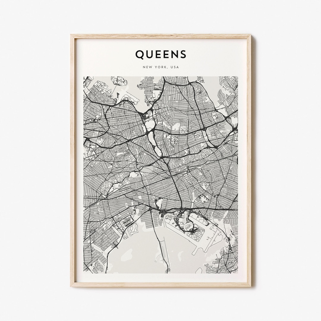 Queens Custom Black Map Queens Map Queens Print Queens Wall - Etsy