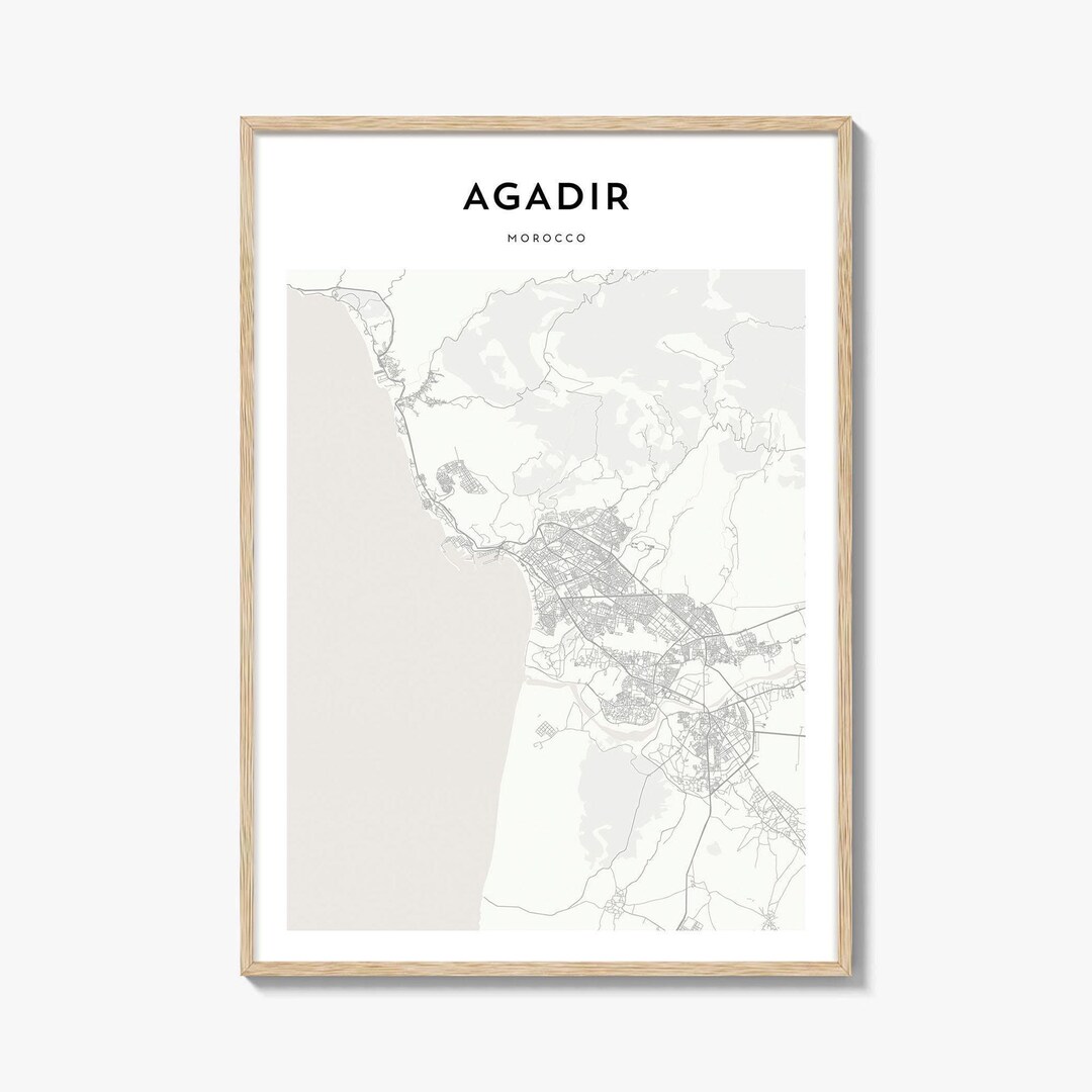 Agadir Map Print, Morocco Poster, Moroccan Wall Art, Agadir Custom ...