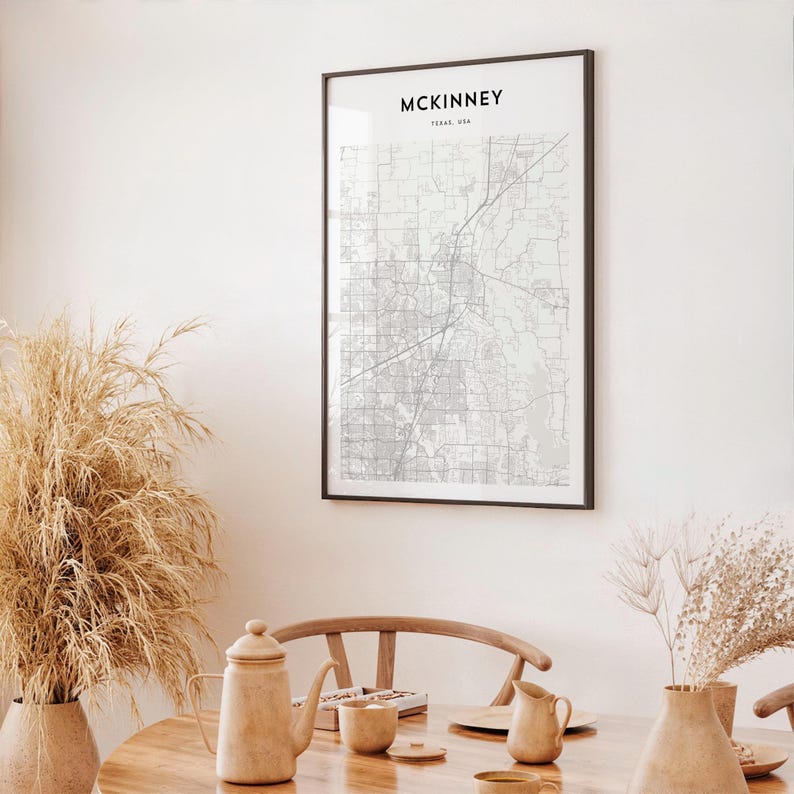 Mckinney Map Print, Texas Poster, USA Wall Art, Collin County Custom ...
