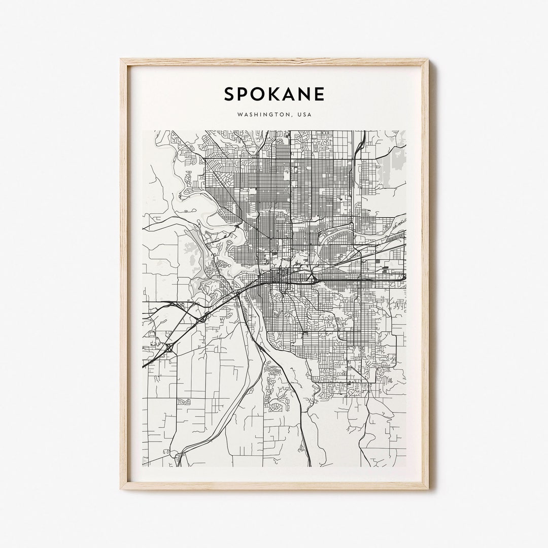 Spokane Custom Black Map Spokane Map Spokane Print Spokane - Etsy