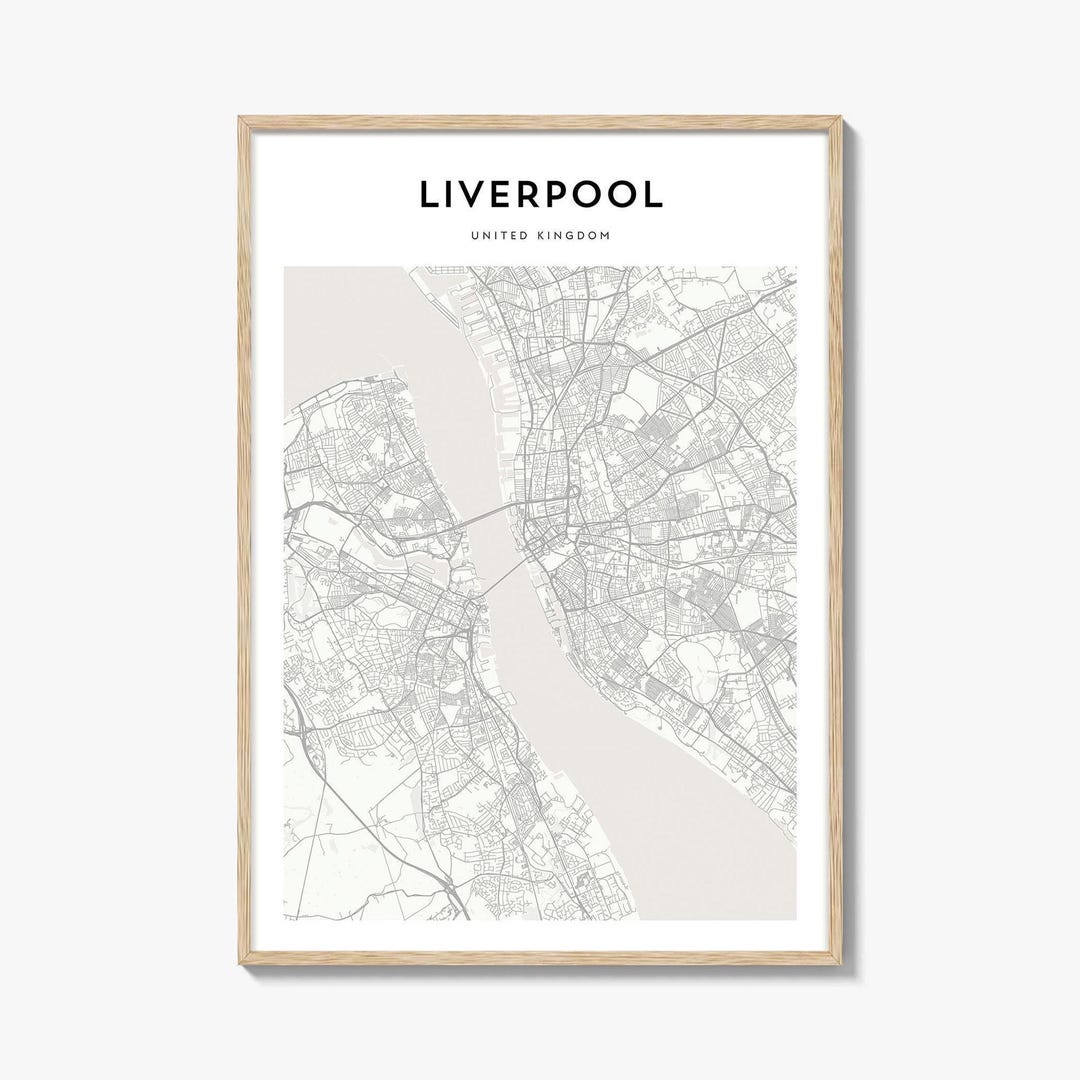 Liverpool Map Print, Merseyside Poster, United Kingdom Wall Art ...