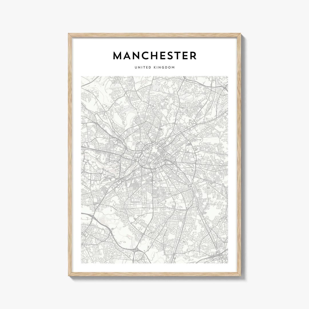Manchester Map Print, United Kingdom Poster, England Wall Art ...