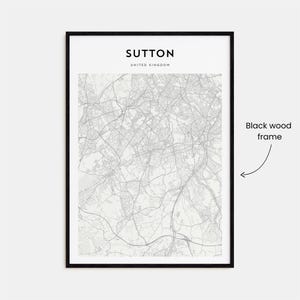 Sutton Map Poster, Sutton Map Print, Sutton Travel Wall Art, Sutton ...