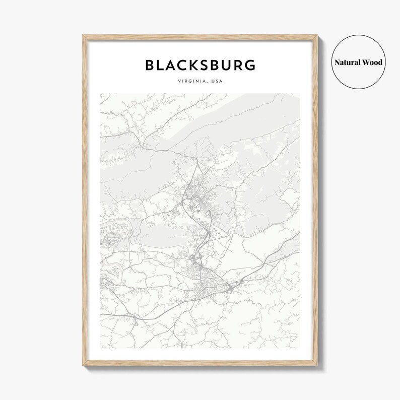 Blacksburg Map Print, Virginia Poster, USA Wall Art, Hokie Country ...