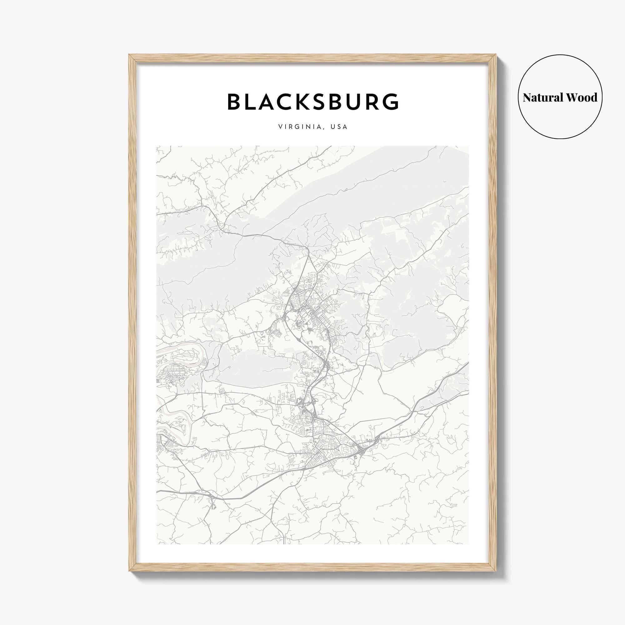 Blacksburg Map Print, Virginia Poster, USA Wall Art, Hokie Country ...