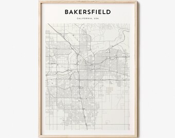 Bakersfield California Map Black and White Inverted - Etsy