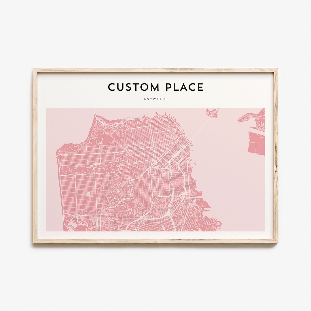 Classic Street Map Poster Pink Landscape Custom Map Prints - Etsy