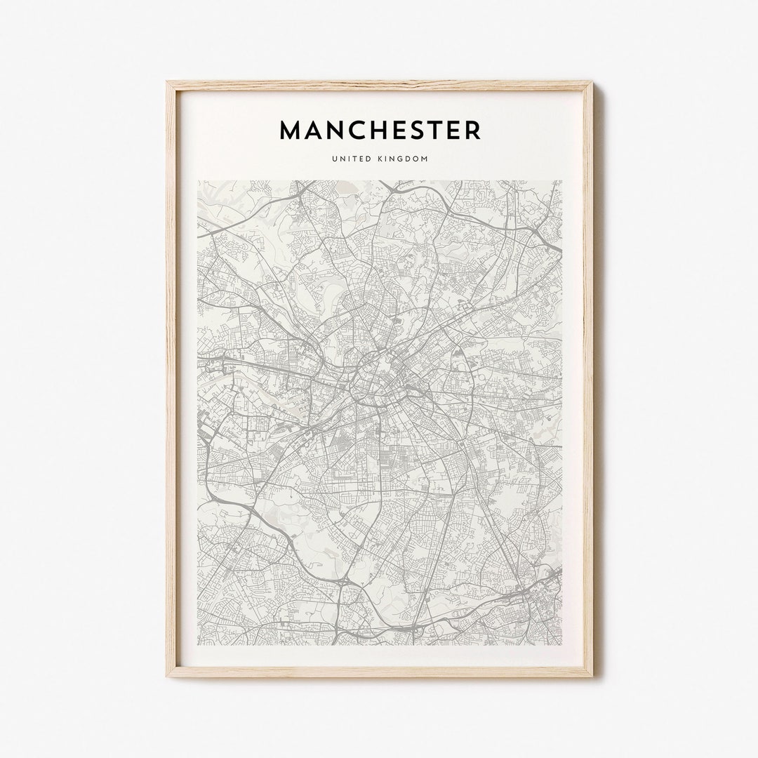 Manchester Map Poster United Kingdom, Manchester Map Print, Manchester ...