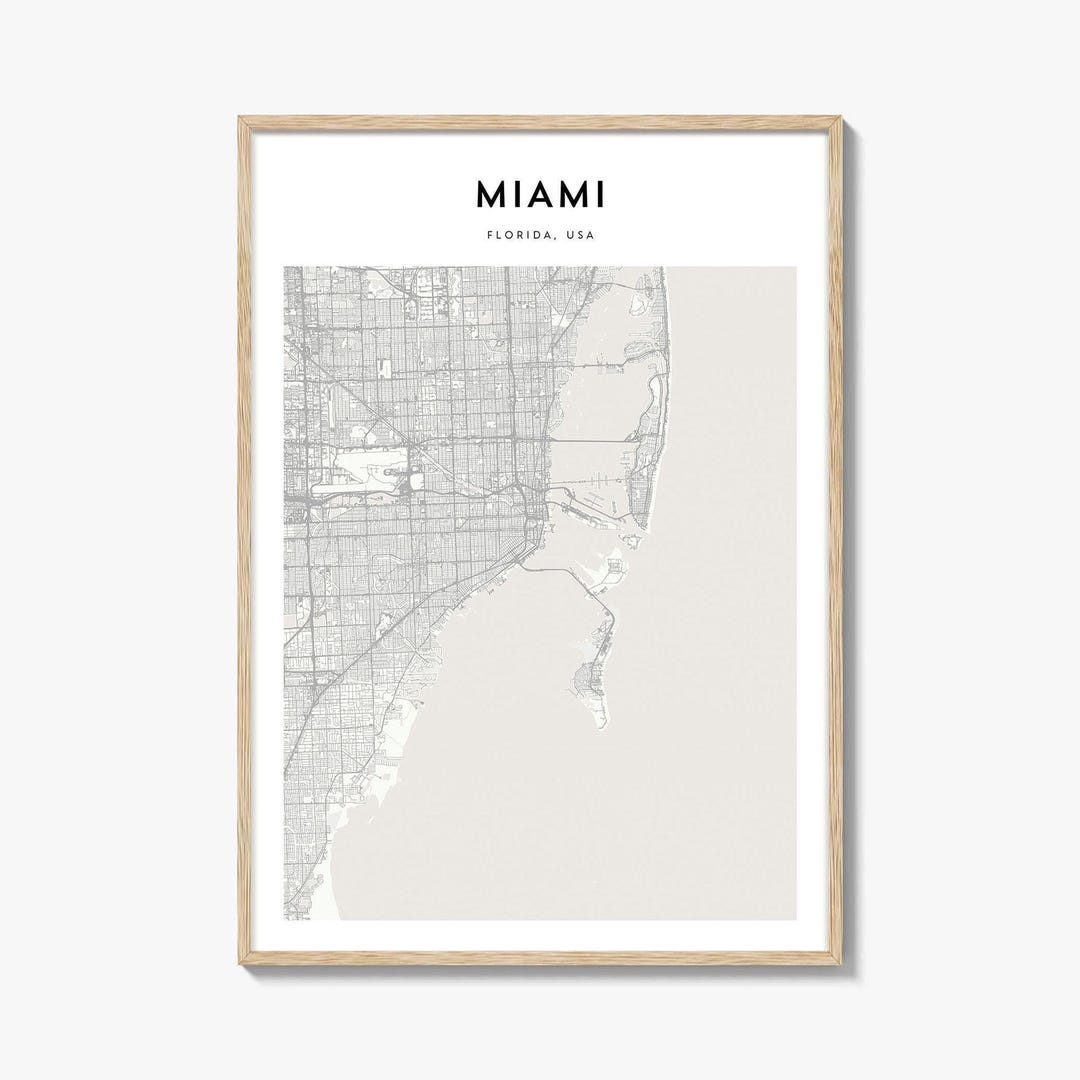 Miami Map Print, Art Deco Poster, Florida Wall Art, USA Custom Street ...